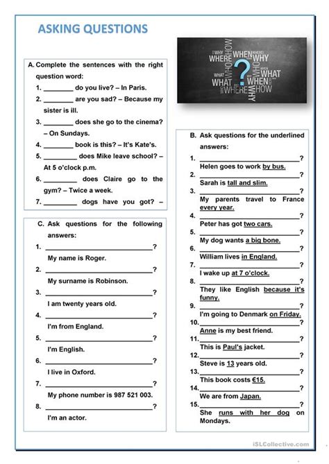 Asking Questions English Esl Worksheets English Grammar Exercises Teaching English Speech Asking Questions English Esl Worksheets English Grammar Exercises Teaching English Speech