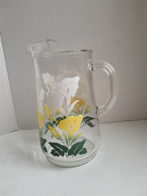 Vintage Bartlett Collins Glass Beverage Pitcher White Yellow Green