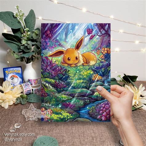 Eevee Forest Print Handmade A5 Altered Trading Card Art Etsy