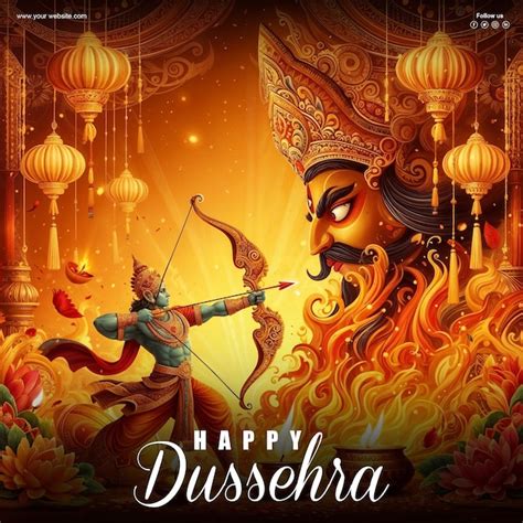 Dussehra 축제 축하 Psd 소셜 미디어 포스터 템플릿 프리미엄 Ai 생성 Psd