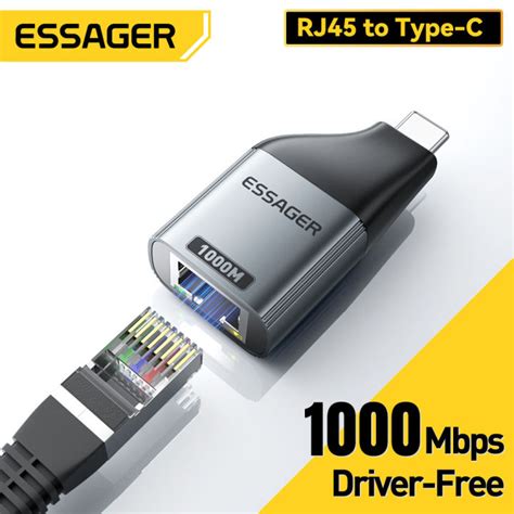 Essager 1000 Mbps Network Ethernet To Type C Adapters Type C 100 Mbps