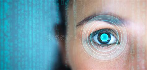 Woman Eye And Hologram For Biometric Coding Cybersecurity And Safety From Computer Virus In