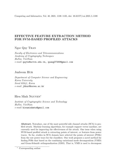 pdf effective feature extraction method for svm based profiled attacks