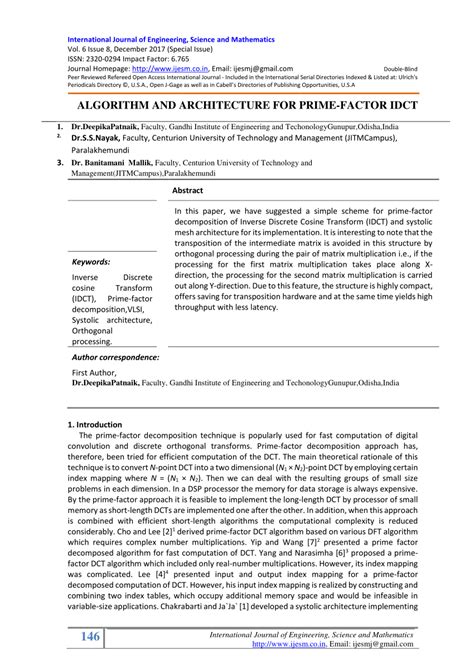 Pdf Algorithm And Architecture For Prime Factor Idct
