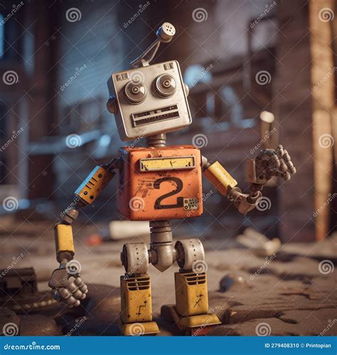 Portrait Of A Orange Square Robot Ai Generated Stock Illustration
