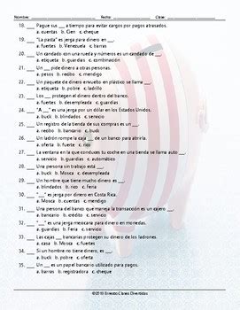 Money And Banking Multiple Choice Spanish Worksheet TPT