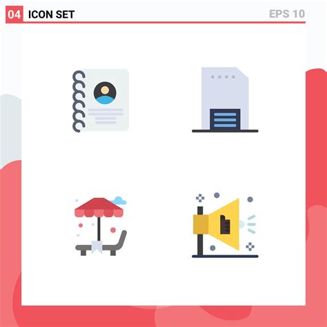 Set Of 4 Vector Flat Icons On Grid For Contacts Sun Bed Phone Hand