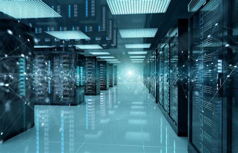 Connection Network In Servers Data Center Room Storage Systems 3d Rendering Stock Illustration