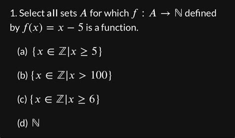 Solved Select All Sets A For Which F AN Defined By Chegg