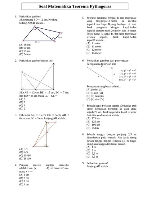 Soal Matematika Teorema Pythagoras Pdf Soal Matematika Teorema Pythagoras Pdf