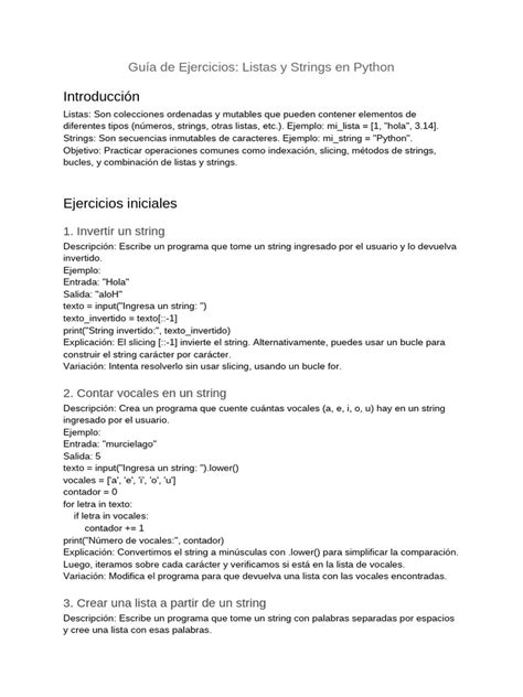Guia Listas Strings Python Pdf Python Lenguaje De Programación Cadena Informática