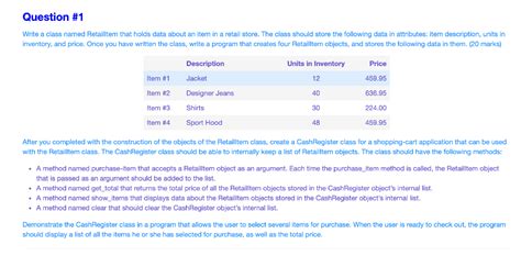 Question Write A Class Named Retailltem That Holds Chegg
