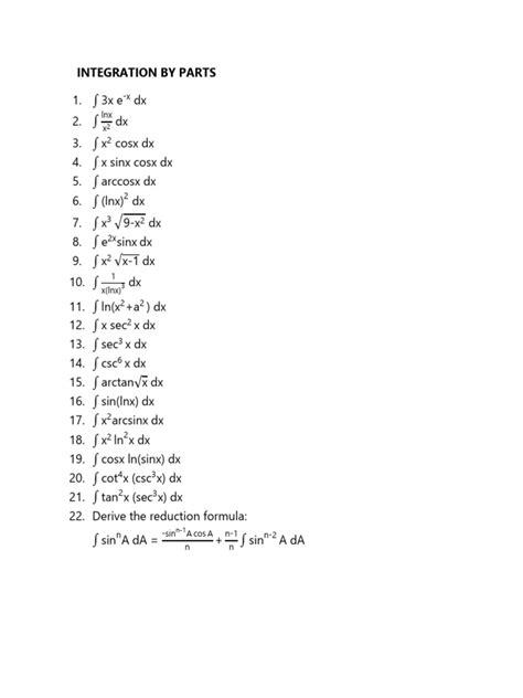 Assignment Integration By Parts Pdf