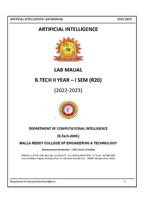 Ii I Artifical Intelligence Lab Manual Artificial Intelligence And