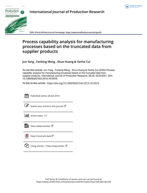 PDF Process Capability Analysis For Manufacturing Processes Based On The Truncated Data From