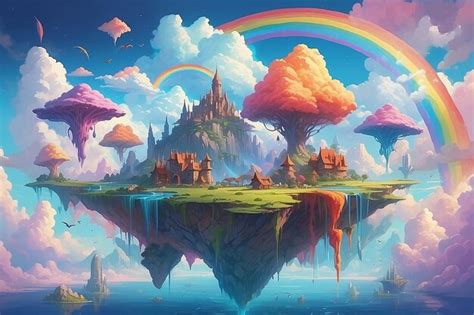 Premium Photo A Surreal Dreamscape With Floating Islands Rainbowcolored Clouds And Fantastical