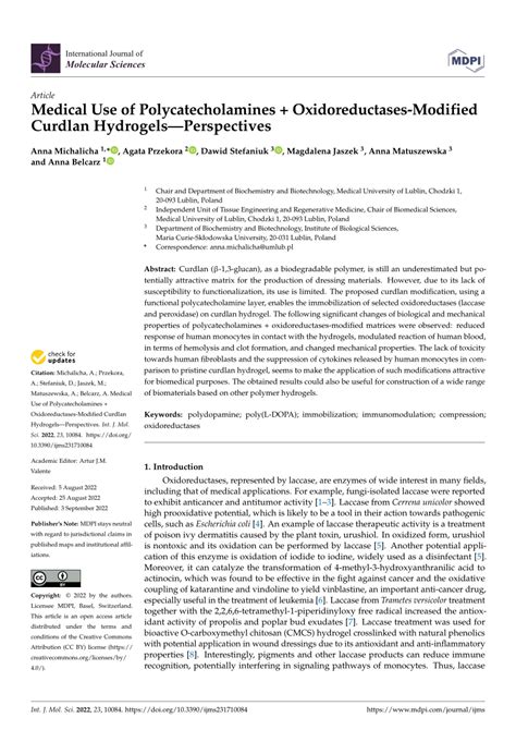 (PDF) Medical Use of Polycatecholamines + Oxidoreductases-Modified Curdlan Hydrogels—Perspectives