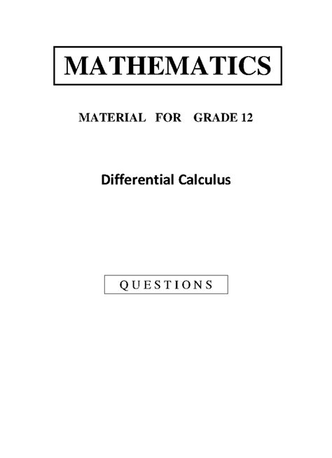 Msi Calculus Questions Material For Grade 12 Differential Calculus Mathematics Q U E S T I O N