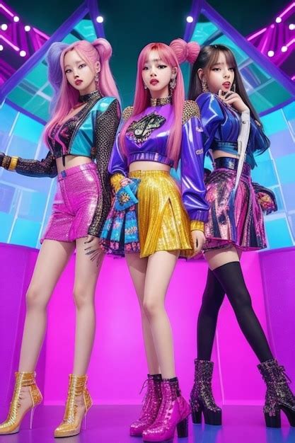 Premium Ai Image Three Girls In Colorful Outfits Are Posing In A Photo