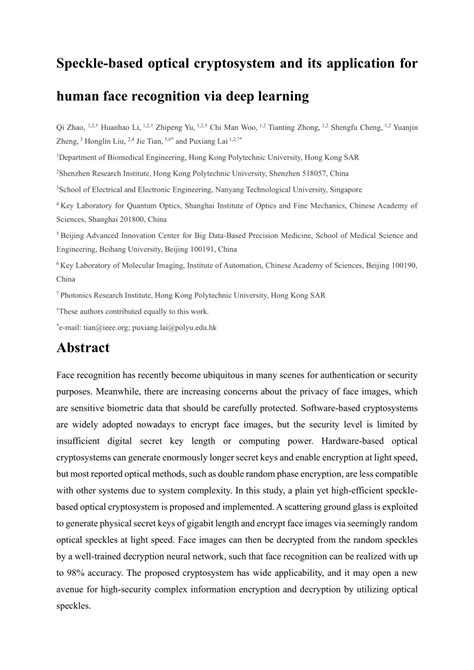Pdf Speckle Based Optical Cryptosystem And Its Application For Human