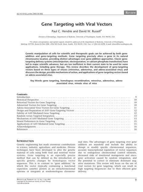 Pdf Gene Targeting With Viral Vectors