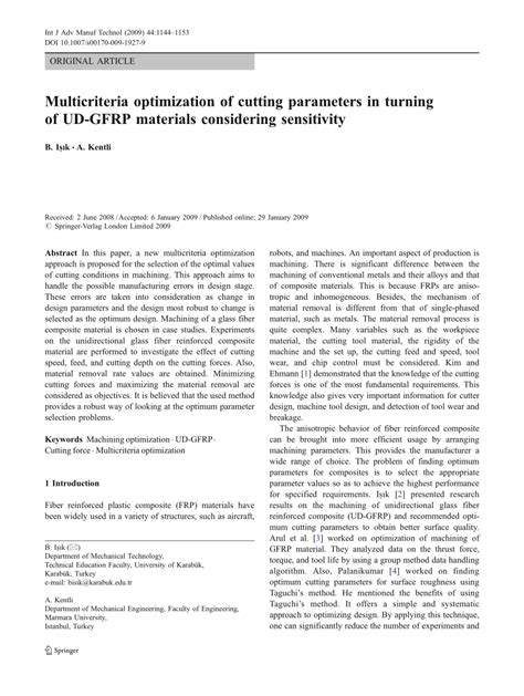 Pdf Multicriteria Optimization Of Cutting Parameters In Turning Of Ud