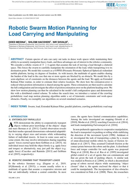 Pdf Robotic Swarm Motion Planning For Load Carrying And Manipulating