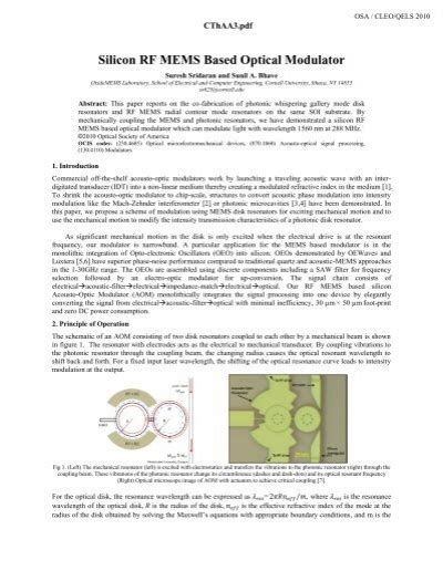 Silicon Rf Mems Based Optical Modulator Cornell University