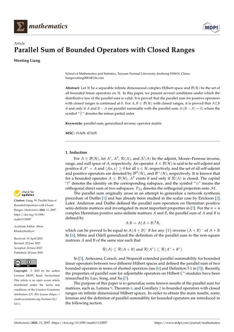 Pdf Parallel Sum Of Bounded Operators With Closed Ranges