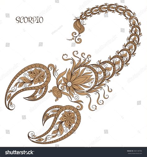Zodiac Sign Scorpio Hand Drawn Doodle Scorpion With Elements Of The Ornament In Ethnic Style