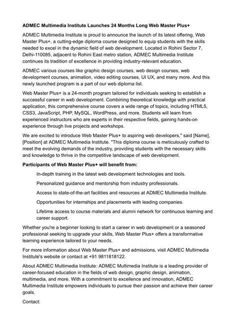 PPT Web Master Plusplus Press Release PowerPoint Presentation ID