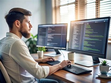 Programmer Coding Software On Computer Premium Ai Generated Image