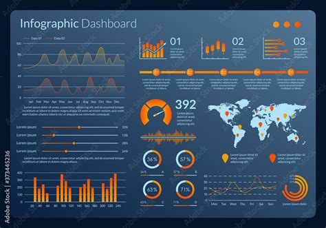 Infographic dashboard interface. Graphic design with data, graph, chart and diagram. Modern Ui ...