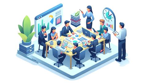 3d Flat Icon As Team Members Reviewing Project Deliverables In A Business Meeting Concept As A