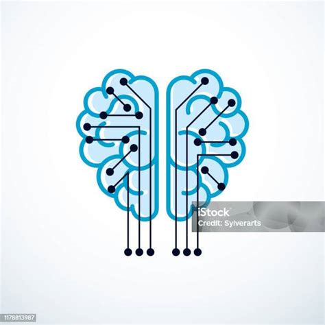 인공 지능 개념 벡터 엠블럼 디자인 디지털 마음과 똑똑함 전자 기술 요소 아이콘 전구 내부 인간의 해부학 두뇌 스마트 소프트웨어