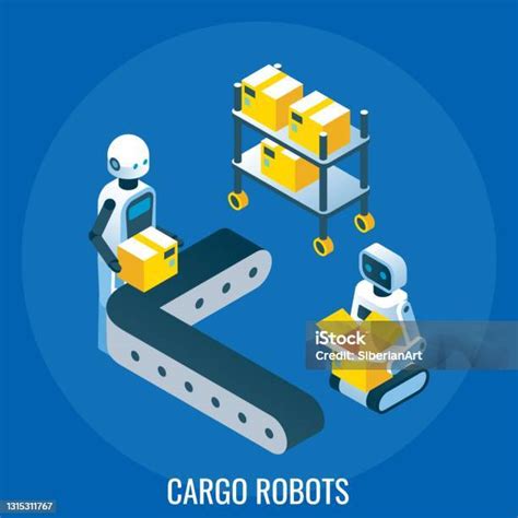 자동 라인 골판지 상자를 포장화물 로봇 벡터 등색 일러스트 산업 자동화 및 로봇 공학 등측투영법에 대한 스톡 벡터 아트 및 기타 이미지 Istock