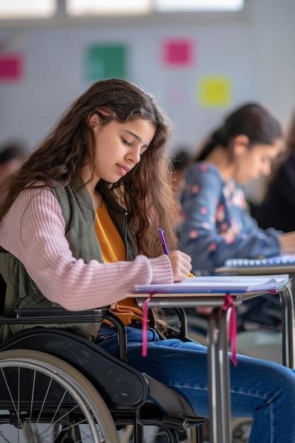 Premium Photo An Arfican American Girl In A Wheelchair Doing Study