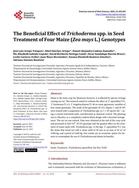 Pdf The Beneficial Effect Of Trichoderma Spp In Seed Treatment Of Four Maize Zea Mays L