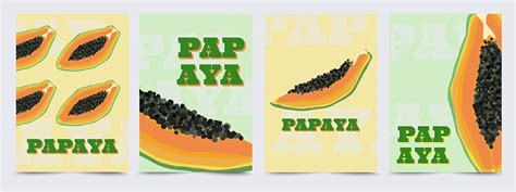 양식화 된 파파야 그림 전체와 절반으로 설정된 카드 세트의 창의적인 개념 광고 브랜딩 라벨을 위한 현대적인 디자인 템플릿 열대 이국적인 과일입니다 과일 템플릿 포스터 가격표