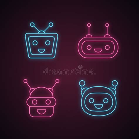 Chatbots Neon Light Icons Set Stock Vector Illustration Of