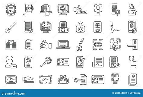 Handwriting Identification Icons Set Outline Vector Access Approve Stock Vector Illustration