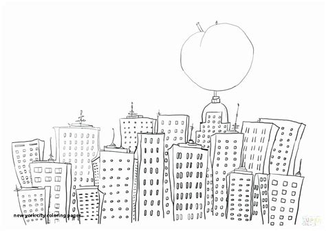 Simple City Skyline Drawing Sketch Coloring Page