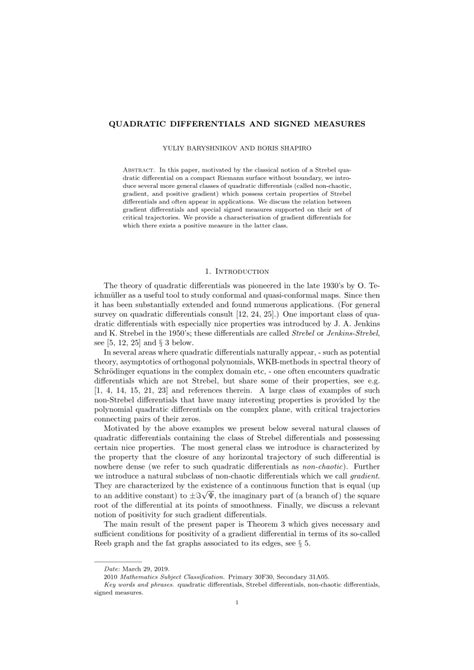 Pdf Quadratic Differentials And Signed Measures
