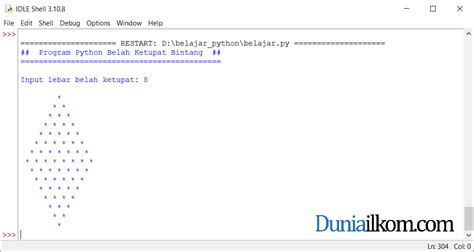 latihan kode program python pola belah ketupat bintang