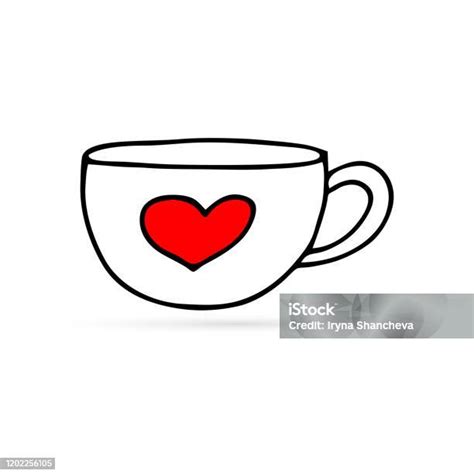 하트 아이콘이 흰색으로 분리된 컵 낙서 개요 아이 손 그리기 뜨거운 음료 기호입니다 벡터 그림에 색칠하기 0명에 대한 스톡 벡터 아트 및 기타 이미지 Istock