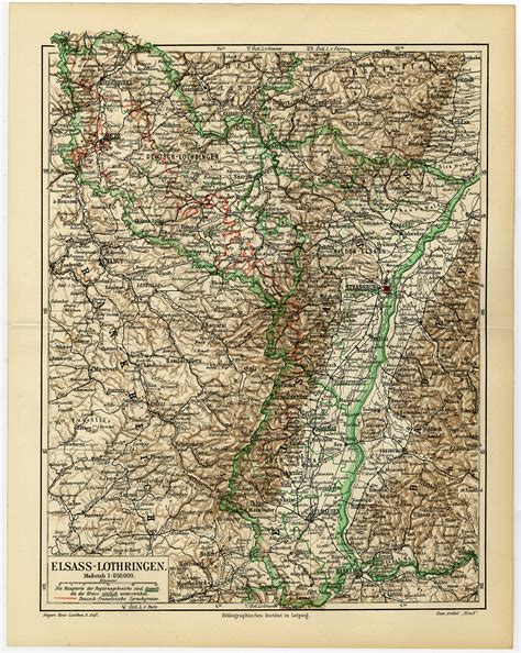 Antique Map Alsace Lorraine Elsass Germany Meyers 1895 · Pictura