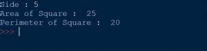Python Program To Calculate Area And Perimeter Of Square Programming Code Examples