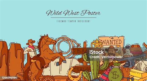 와일드 웨스트 카우보이 요소 텍스트에 대한 장소 배너 서양 화려한 카우보이 모자 부츠와 말굽 포스터 카우보이에 대한 스톡 벡터 아트 및 기타 이미지 Istock