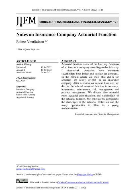 Pdf Notes On Insurance Company Actuarial Function