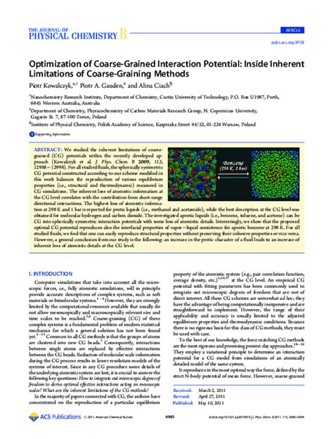 Pdf Optimization Of Coarse Grained Interaction Potential Inside